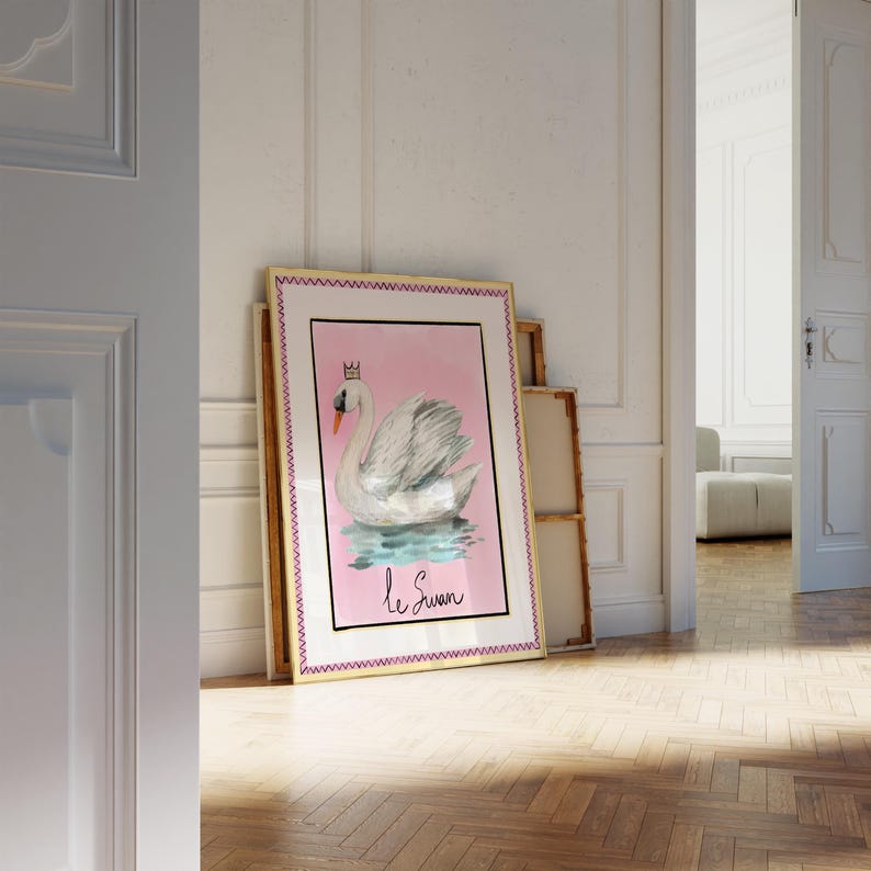 Set of 3 Pink and Yellow Coquette Prints Swan Poster Preppy Girls Girl ...