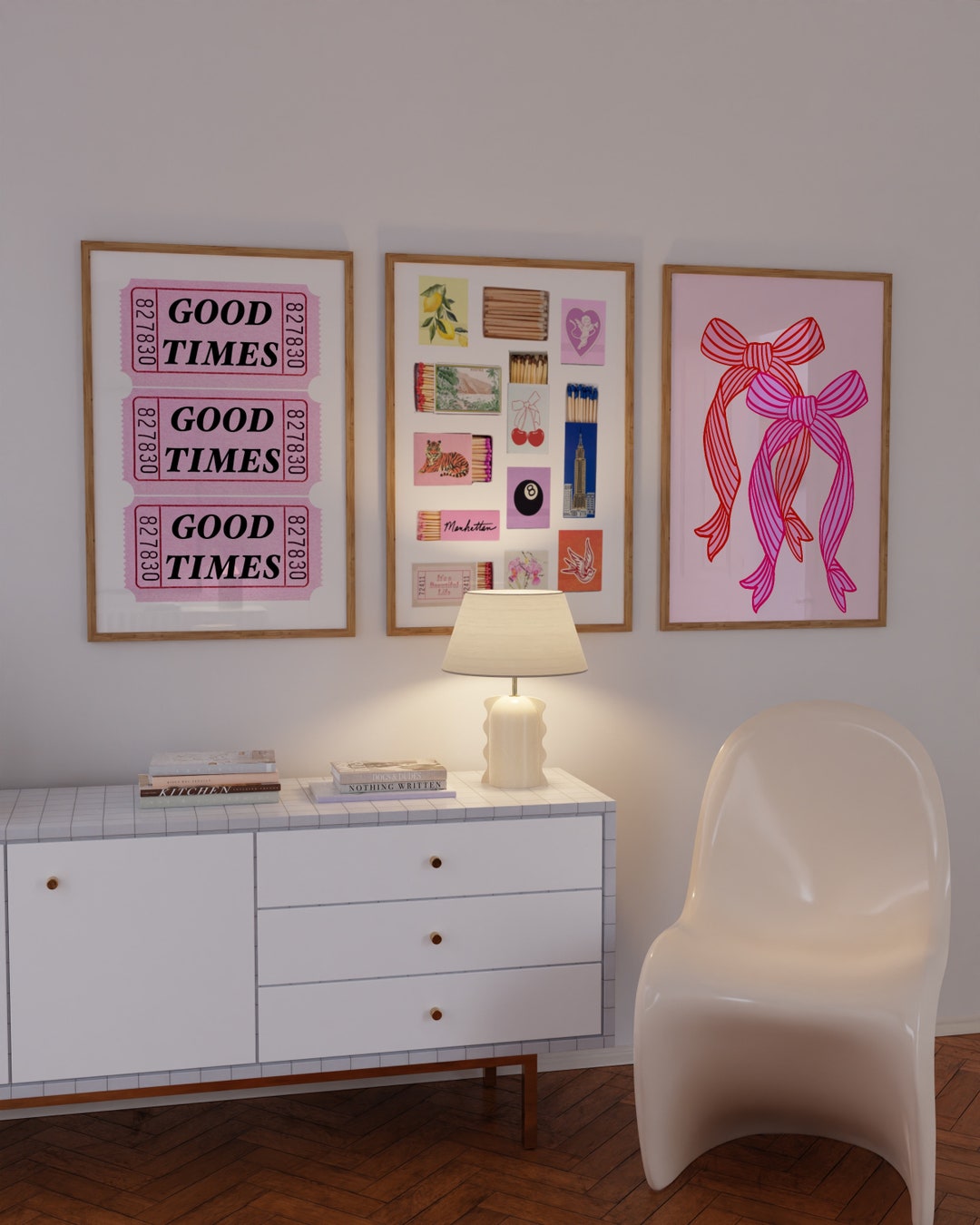 Set of 3 Trendy Prints Pink Bows Poster Matchbox Print Vintage ...