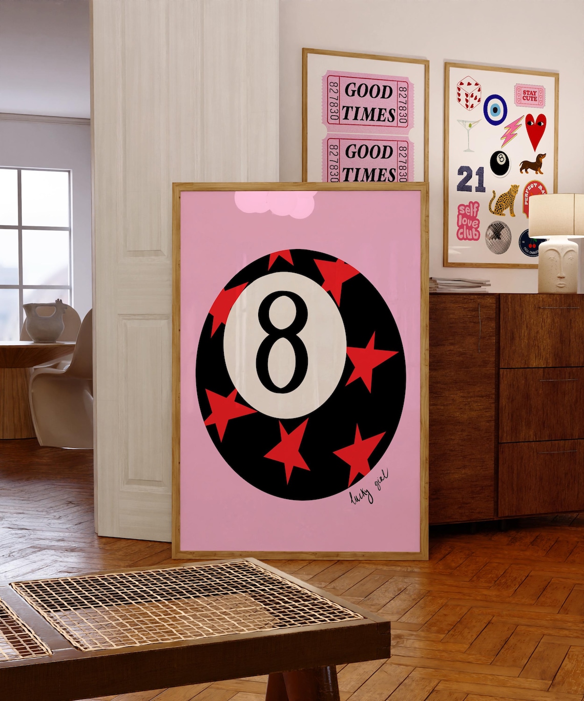 Pink 8 Ball Print Trendy Retro Poster Wall Art Eight Ball Poster Preppy ...