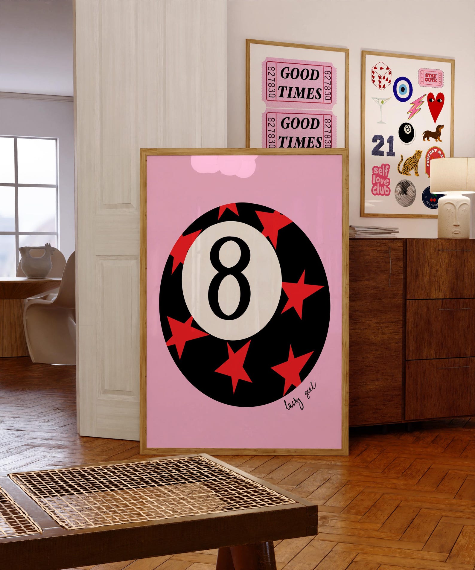 Pink 8 Ball Print Trendy Retro Poster Wall Art Eight Ball Poster Preppy ...