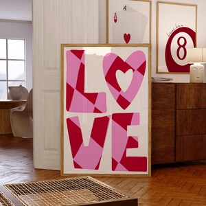 Red Love Poster 70s Wall Art Preppy Poster Trendy Wall Print Retro Love ...