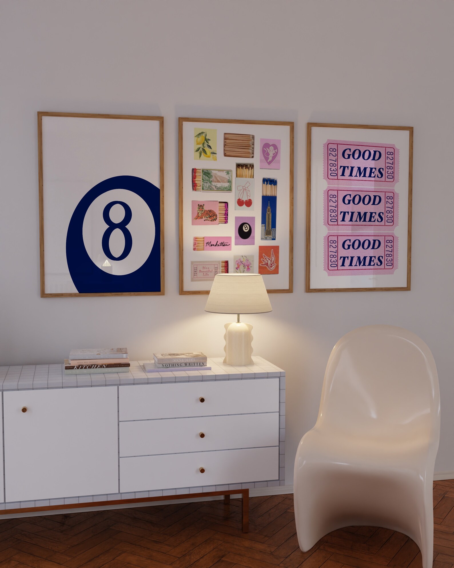Set of 3 Trendy Prints Navy White Poster Matchbox Print Vintage ...