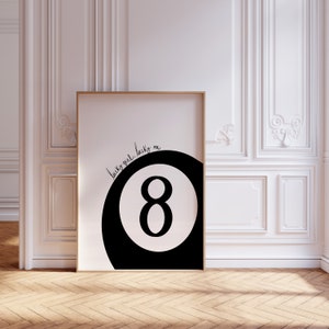 8 Ball Print Trendy Retro Black and White Poster Wall Art Eight Ball ...