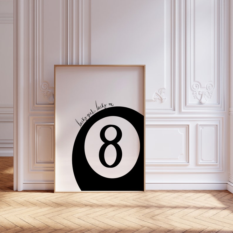 8 Ball Print Trendy Retro Black and White Poster Wall Art Eight Ball ...