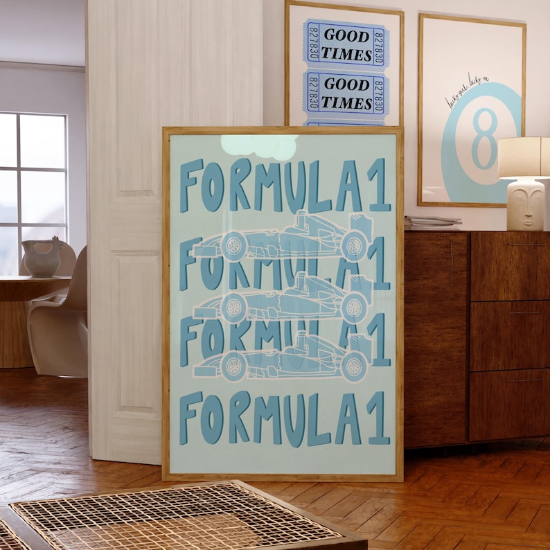 Impressão estética azul da Fórmula 1, estilo retrô, moderno e vintage ...