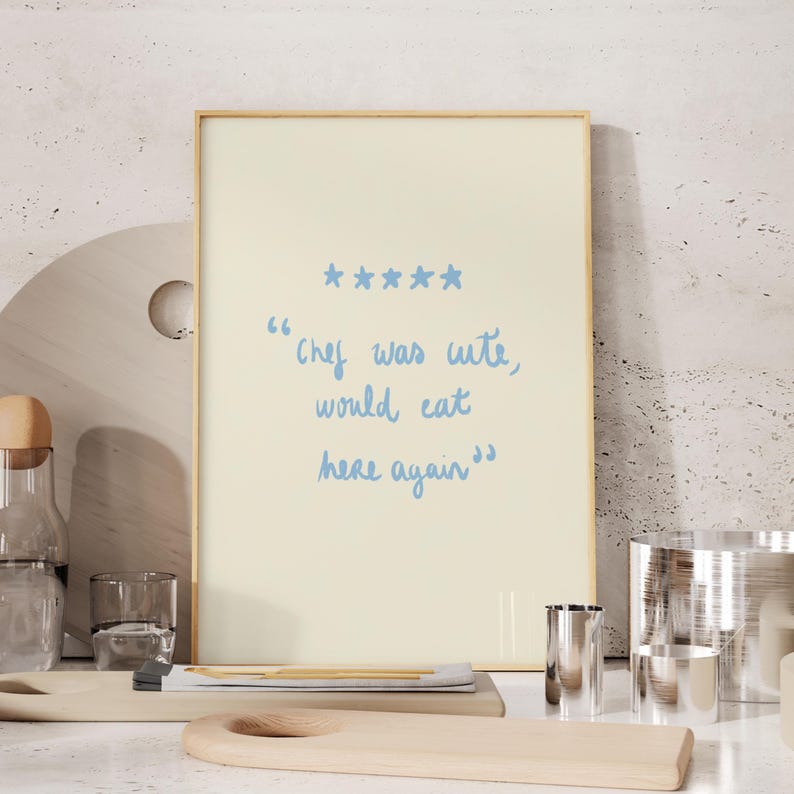 Chef Was Cute Print - Impressão tipográfica desenhada à mão em azul ...