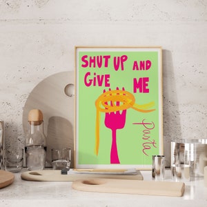 Preppy Pasta Print Spaghetti Wall Art Pasta Poster Hand Drawn Kitchen ...