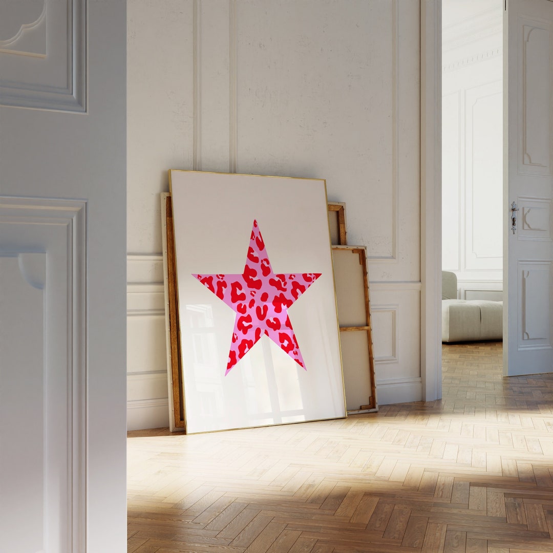 Pink Star Poster Cool Girl Star Preppy Print 70s Art Cheetah Print Star ...