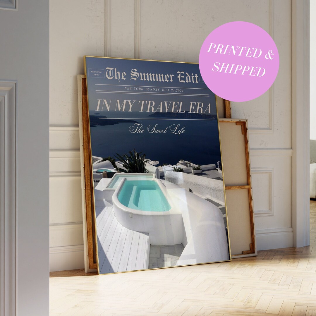 Newspaper Print Greece Wall Art Santorini Print Beachy Art Newspaper ...