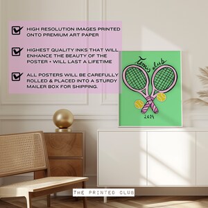 Tennis Aesthetic Art Print Preppy Sports Core Wall Art Tennis Club ...