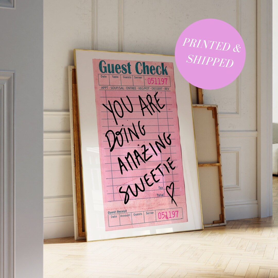 Pink Guest Check Print Retro Bar Cart Decor You're Doing Amazing ...