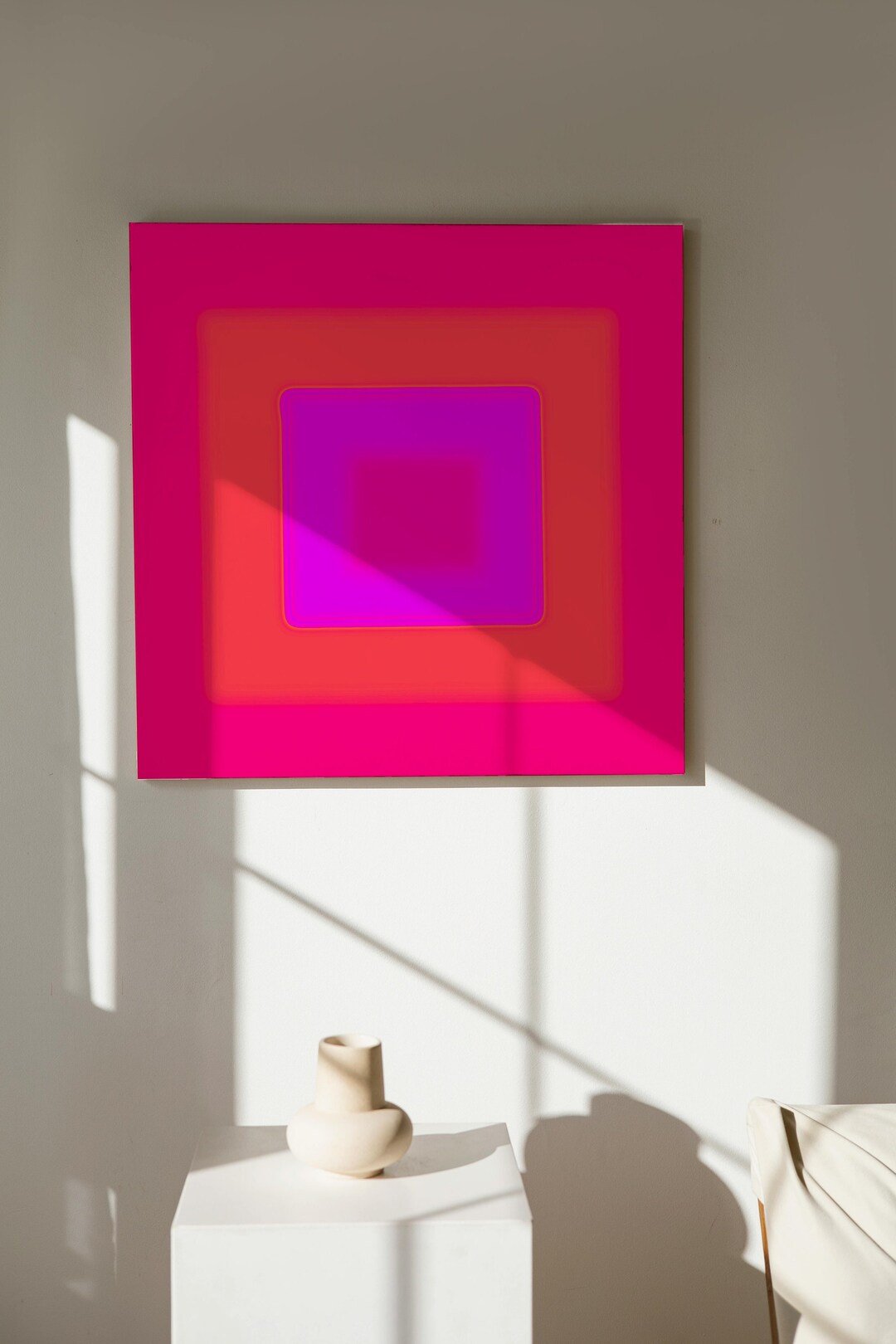 Bright Pink Square Wall Art Gradient Art Prints for Dorm Room Decor ...
