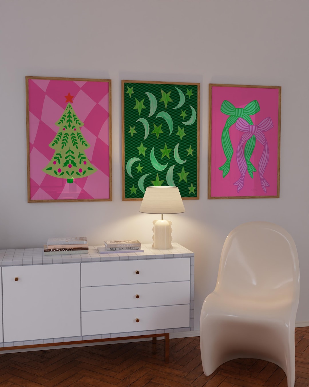 Set of 3 Christmas Trendy Prints Pink and Green Poster Aesthetic ...