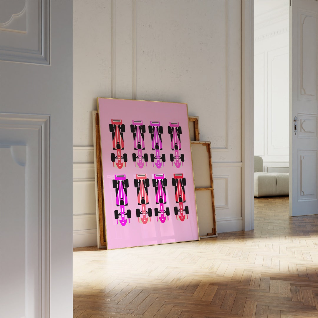 Pink Formula 1 Aesthetic Art Poster Retro Funky Vintage Aesthetic Wall ...