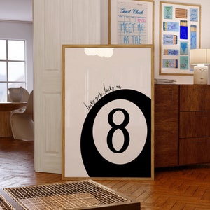 8 Ball Print Trendy Retro Black and White Poster Wall Art Eight Ball ...