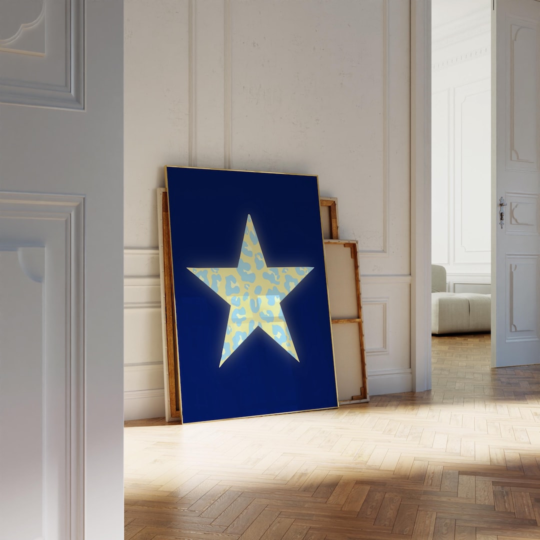 Navy Star Poster Cool Girl Star Preppy Print 70s Art Cheetah Print Star ...
