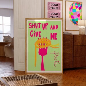 Preppy Pasta Print Spaghetti Wall Art Pasta Poster Hand Drawn Kitchen ...