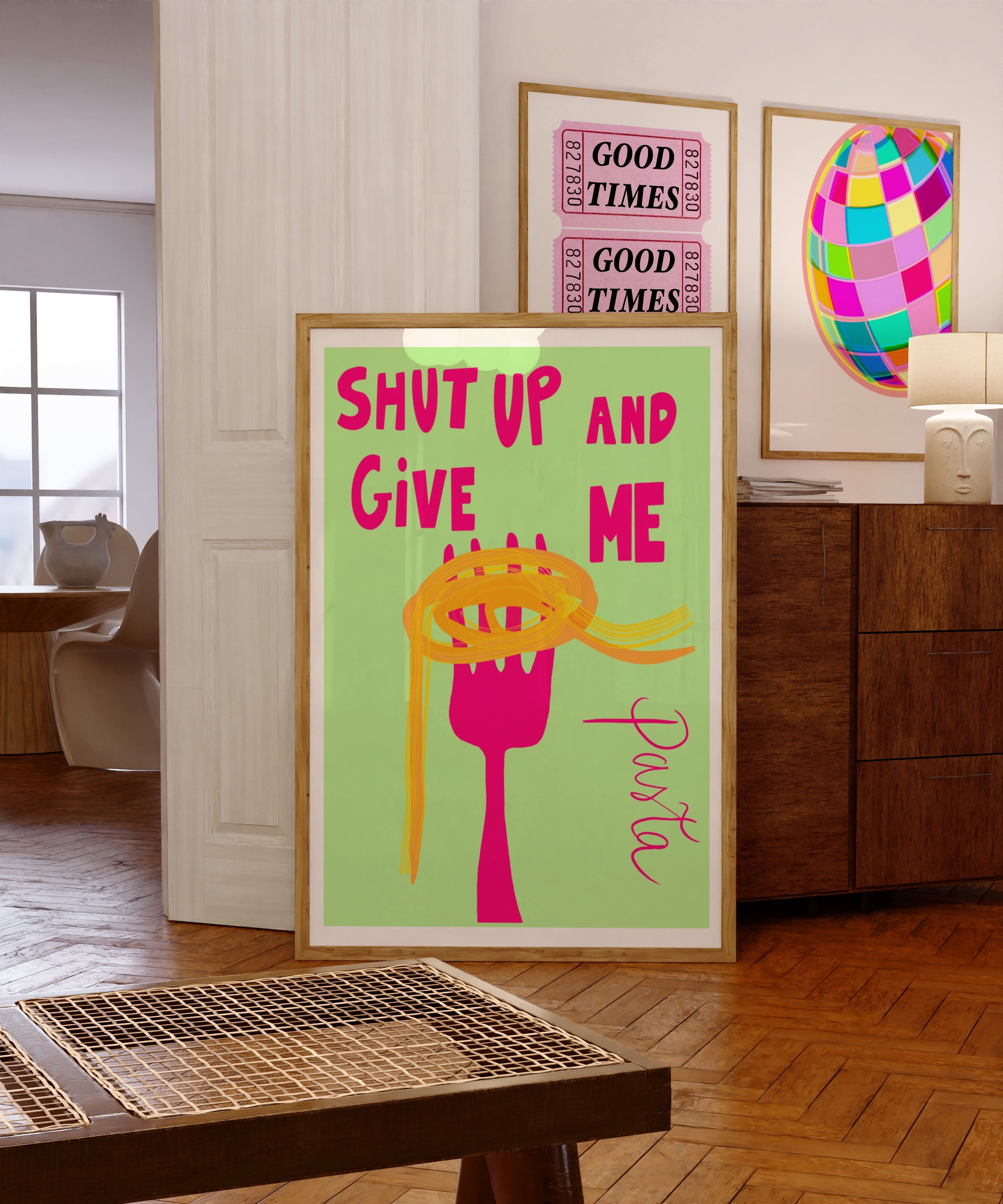 Preppy Pasta Print Spaghetti Wall Art Pasta Poster Hand Drawn Kitchen ...