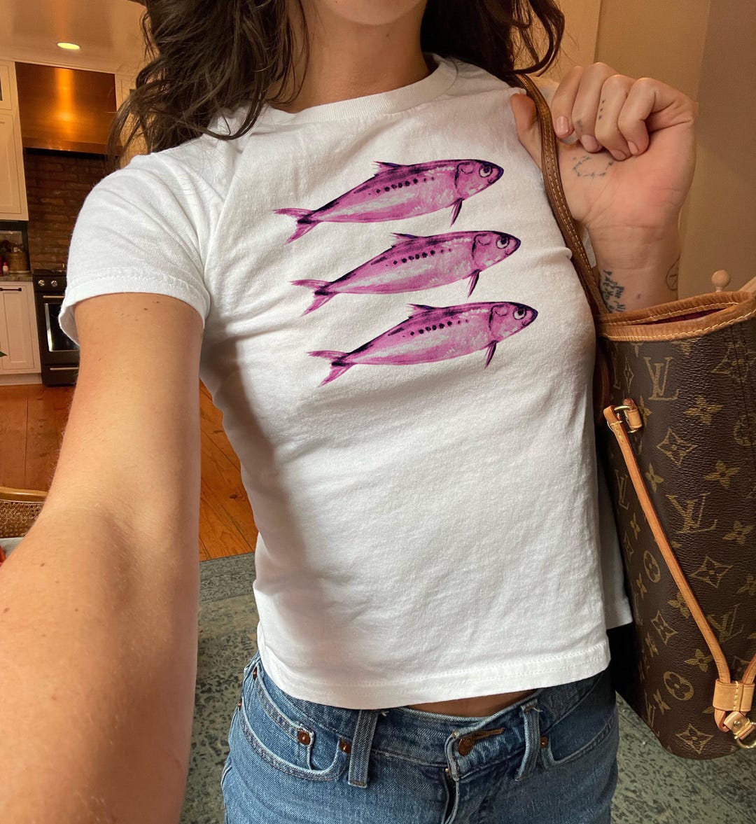 Pink Sardines Y2k Baby Tee Y2k Shirt Trendy Baby Tee Animal Fish Baby ...