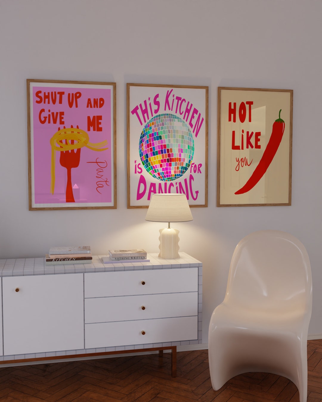 Set of 3 Trendy Kitchen Prints Disco Kitchen Poster Pasta Lover Print ...