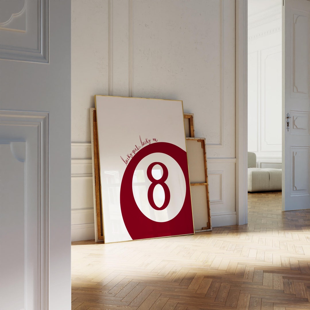 Cherry Red 8 Ball Print Trendy Red Retro Wall Art Eight Ball Poster ...