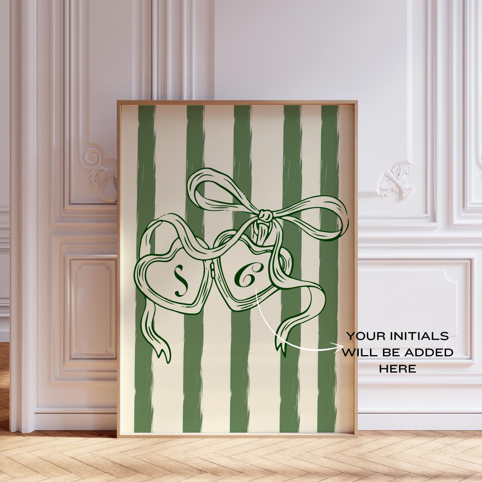 Custom Couples Initial Locket Art Print Green Couple Gift Print Trendy ...