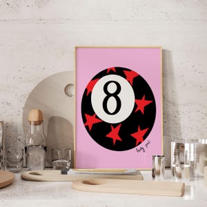 Pink 8 Ball Print Trendy Retro Poster Wall Art Eight Ball Poster Preppy ...