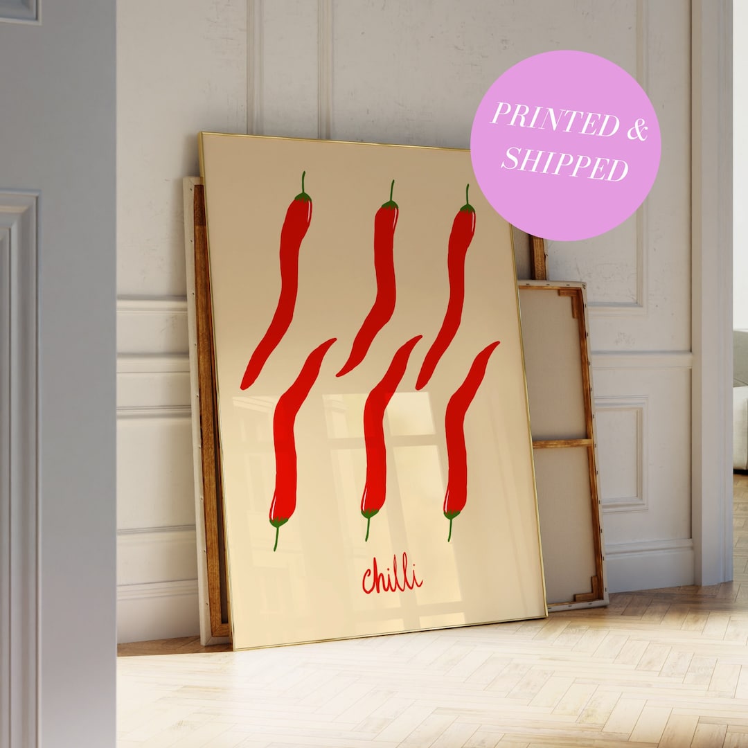 Chilli Unframed Print Kitchen Aesthetic Wall Art Trendy Retro Chilli ...