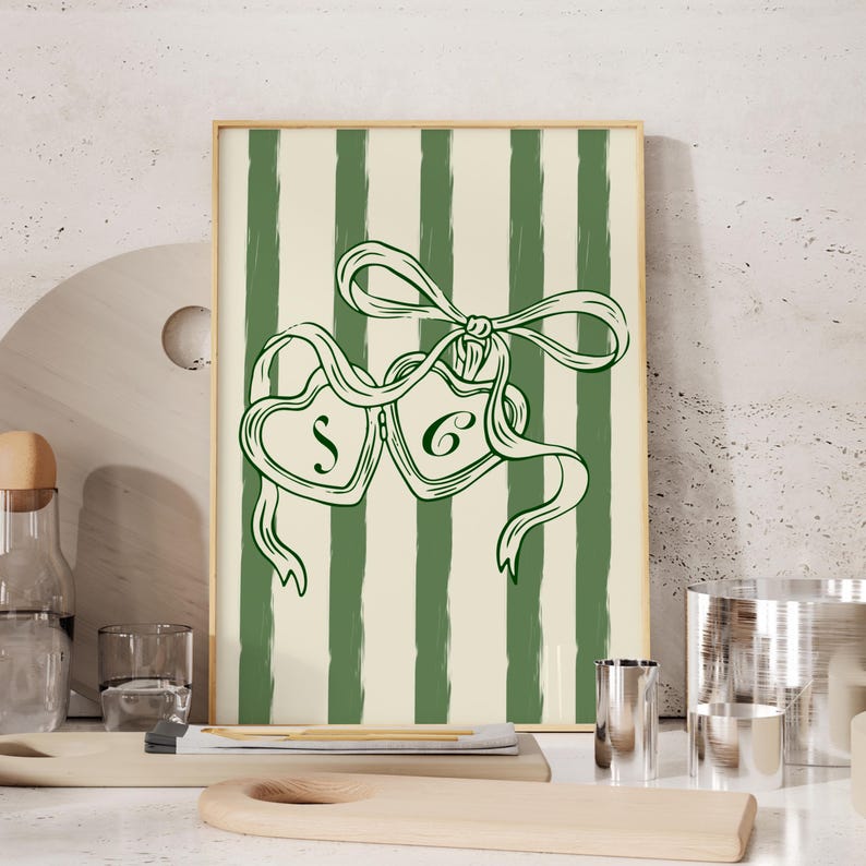 Custom Couples Initial Locket Art Print Green Couple Gift Print Trendy ...