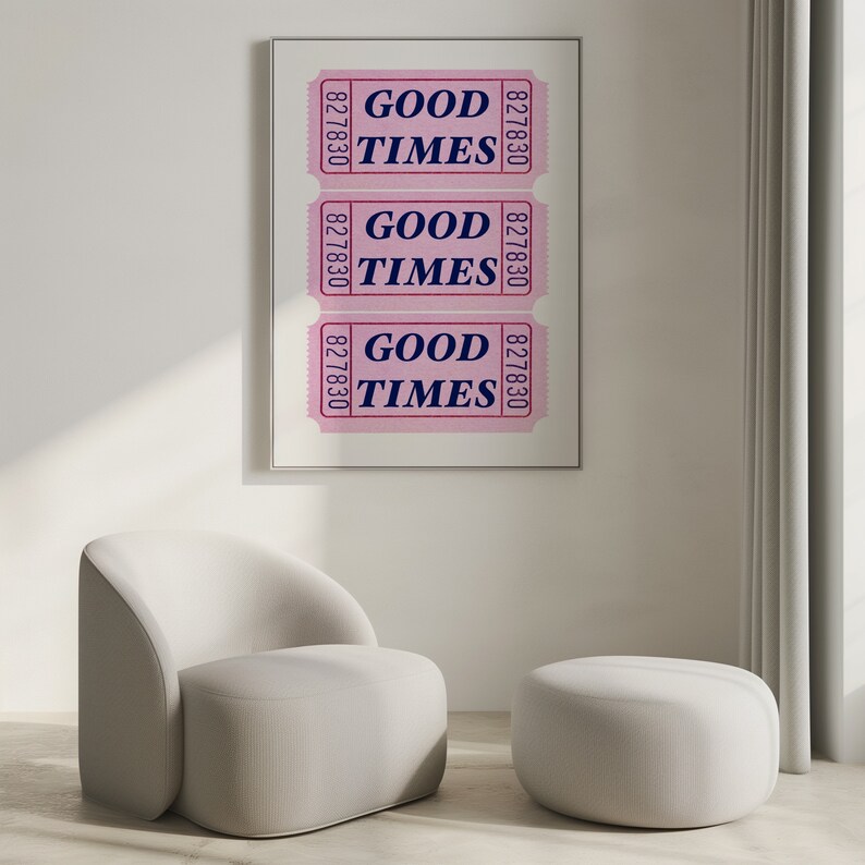Pink & Navy Good Times Ticket Print Retro Bar Cart Decor Retro Preppy ...