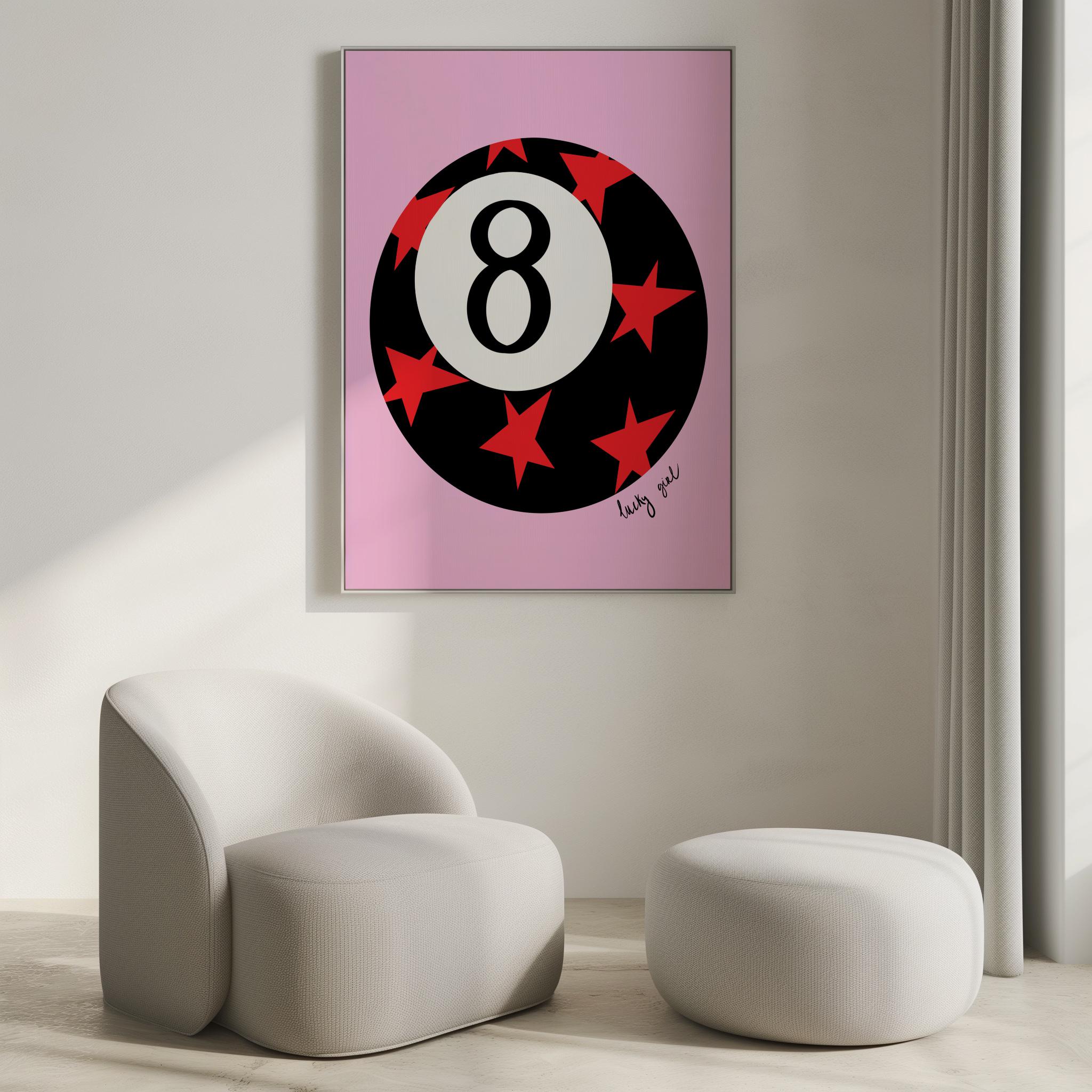 Pink 8 Ball Print Trendy Retro Poster Wall Art Eight Ball Poster Preppy ...