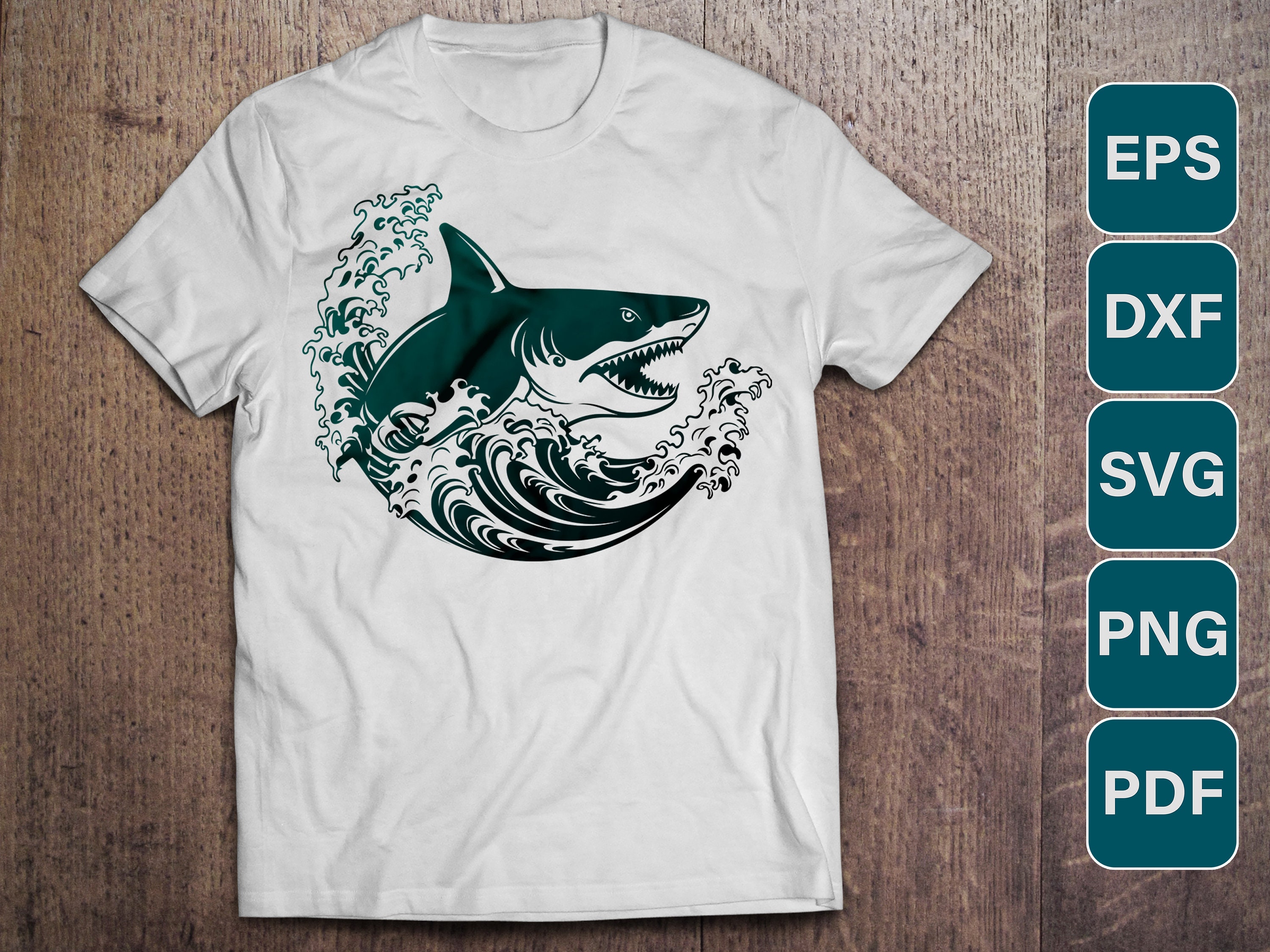 Great Wave Shark Svg, Giant Shark Eps File, Sea Monster Dxf, Shark Wall ...