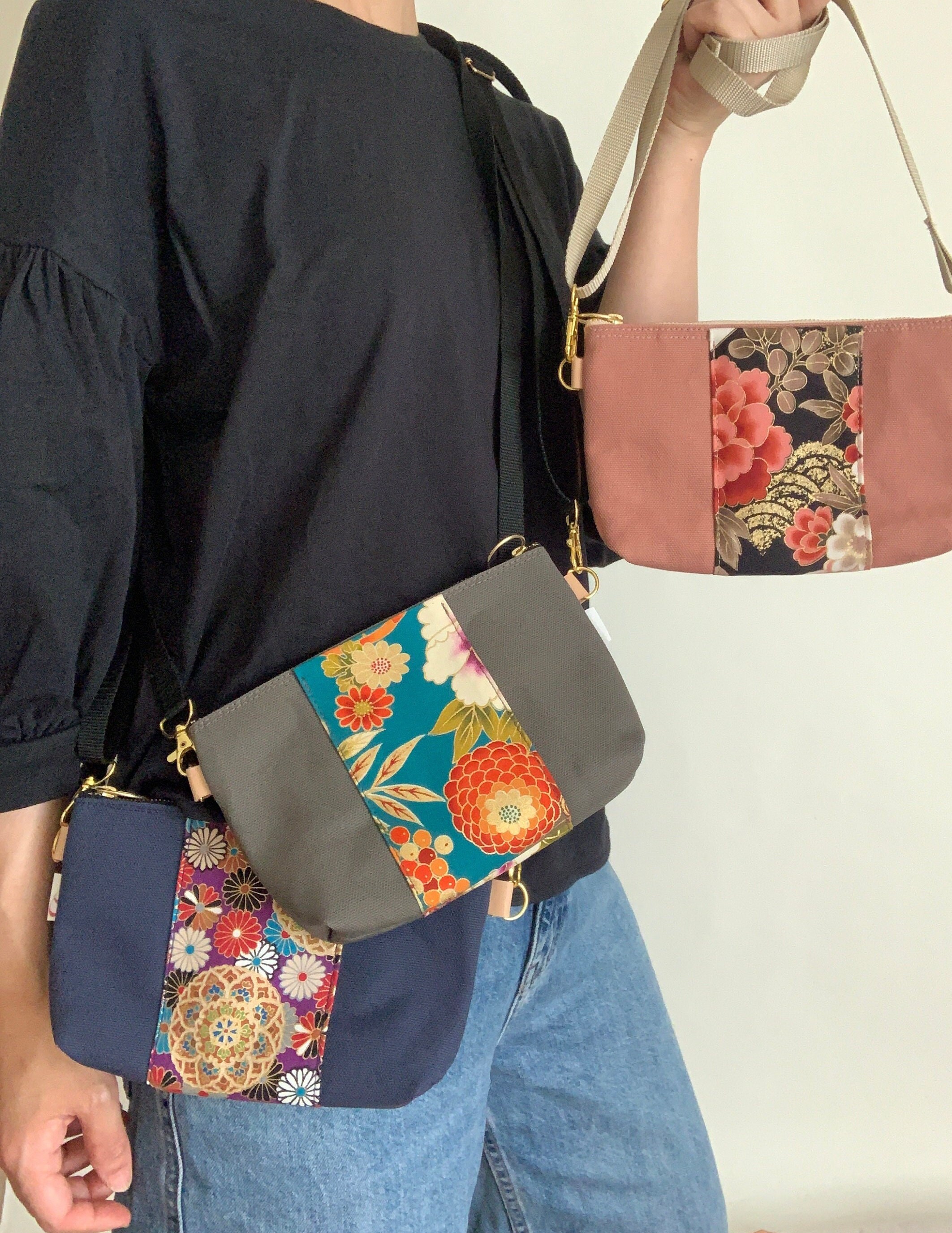 Smartphone shoulder pouch ,Japanese Canvas & Japanese fabric ...