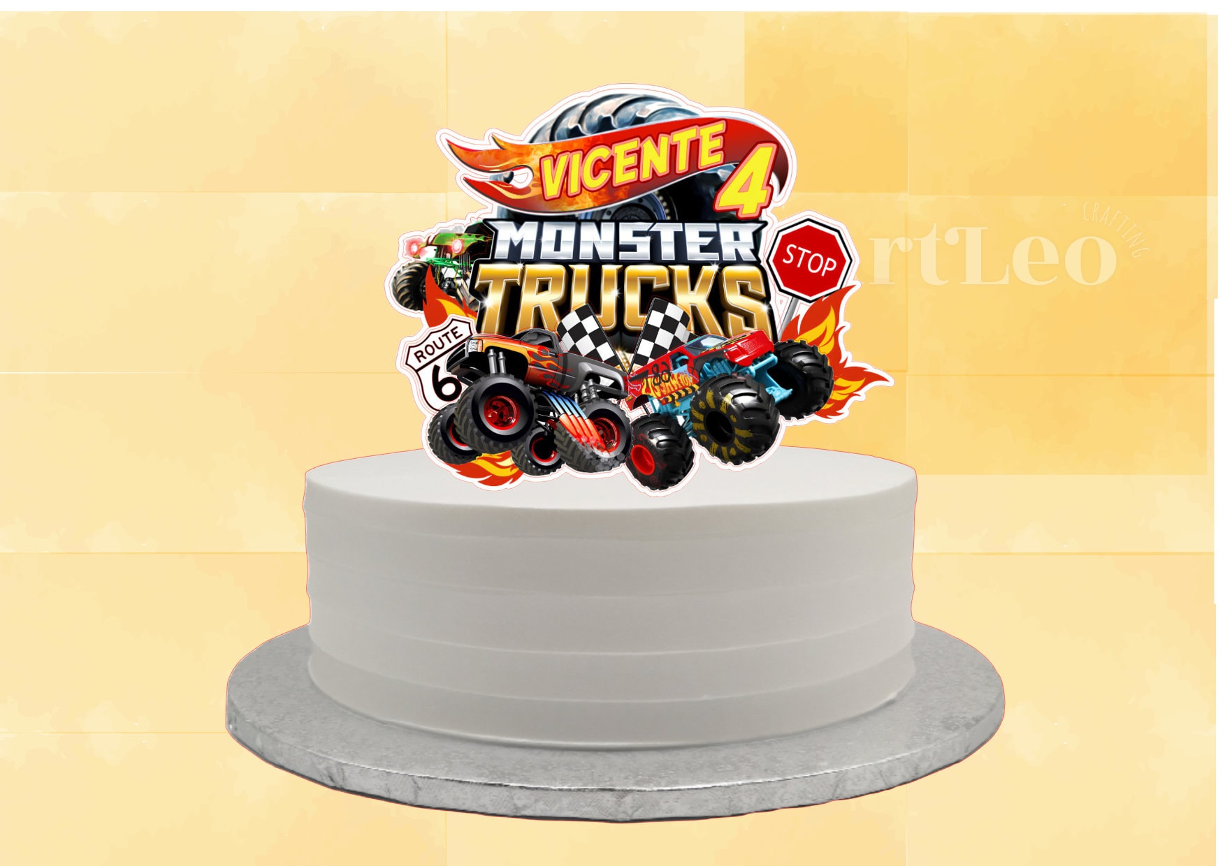 Cake Topper Hotwheels Monster Trucks (name/age Personalized) - Etsy