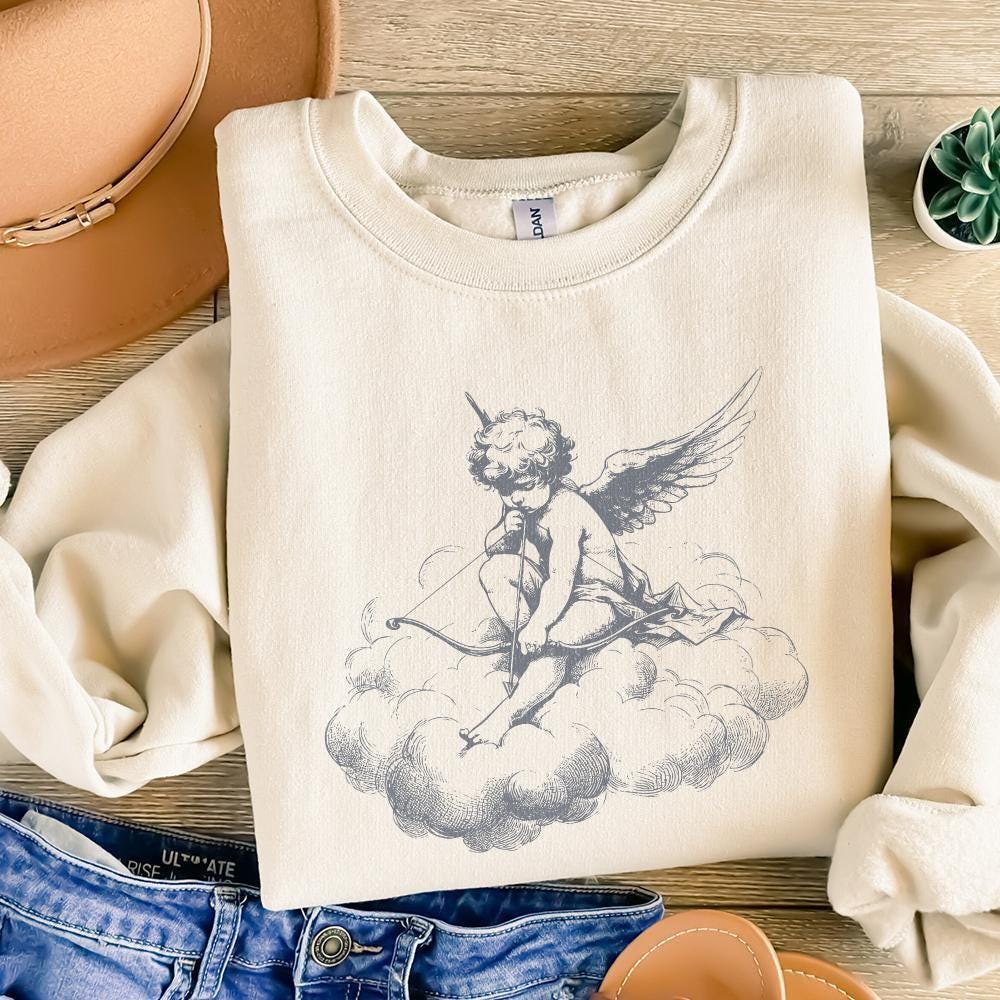 Classic Cupid on Cloud PNG, Vintage Angel Art, Cherubic Archer in the ...