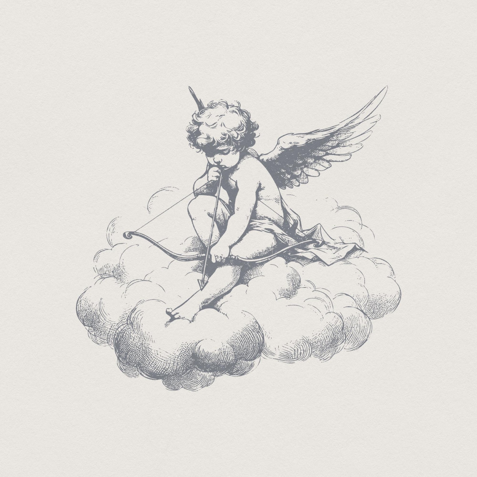 Classic Cupid on Cloud PNG, Vintage Angel Art, Cherubic Archer in the ...