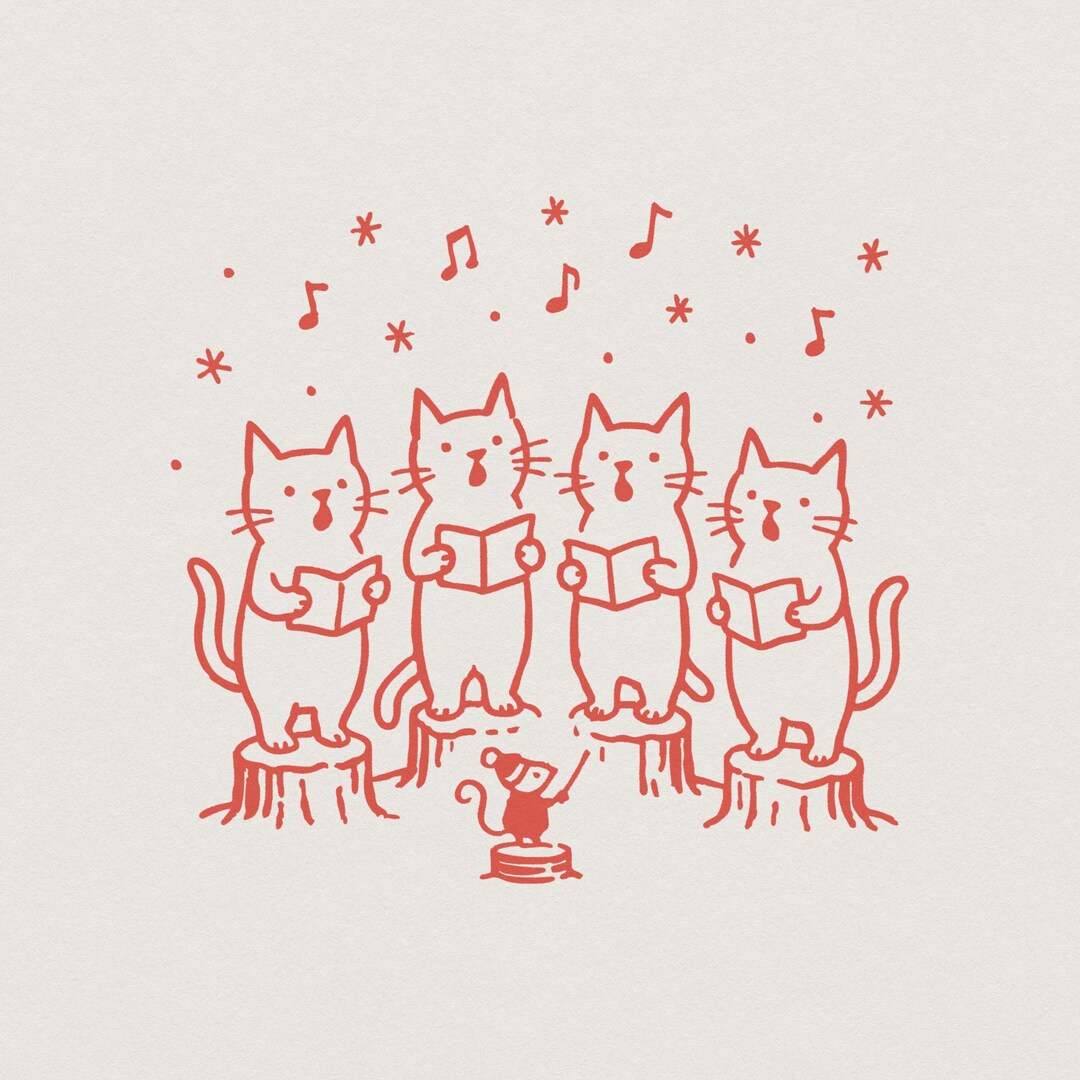 Singing Cat Choir PNG, Whimsical Christmas Cat Carolers Clipart, Cute ...