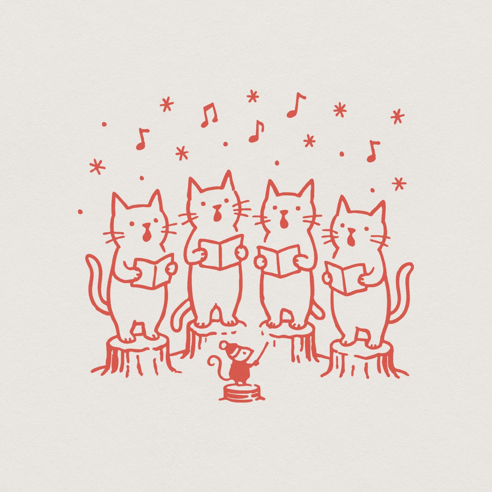 Singing Cat Choir PNG, Whimsical Christmas Cat Carolers Clipart, Cute ...