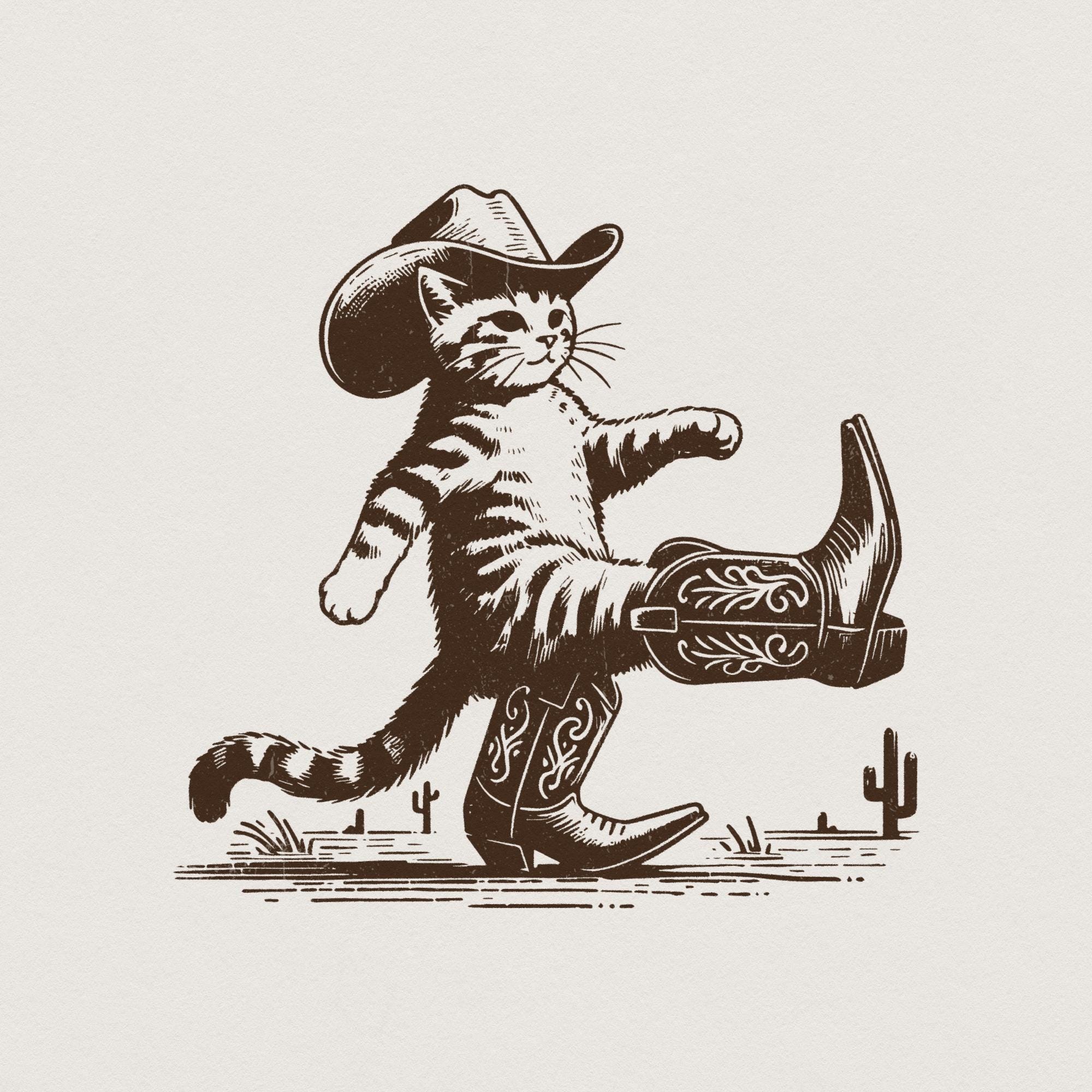 Funny Cowboy Cat PNG, Retro Western Clipart (digital Download) - Etsy