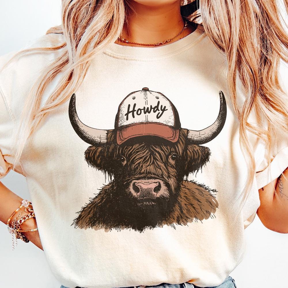 Howdy Western PNG, Highland Cow Design, Trendy Sublimation, Cowgirl Png ...