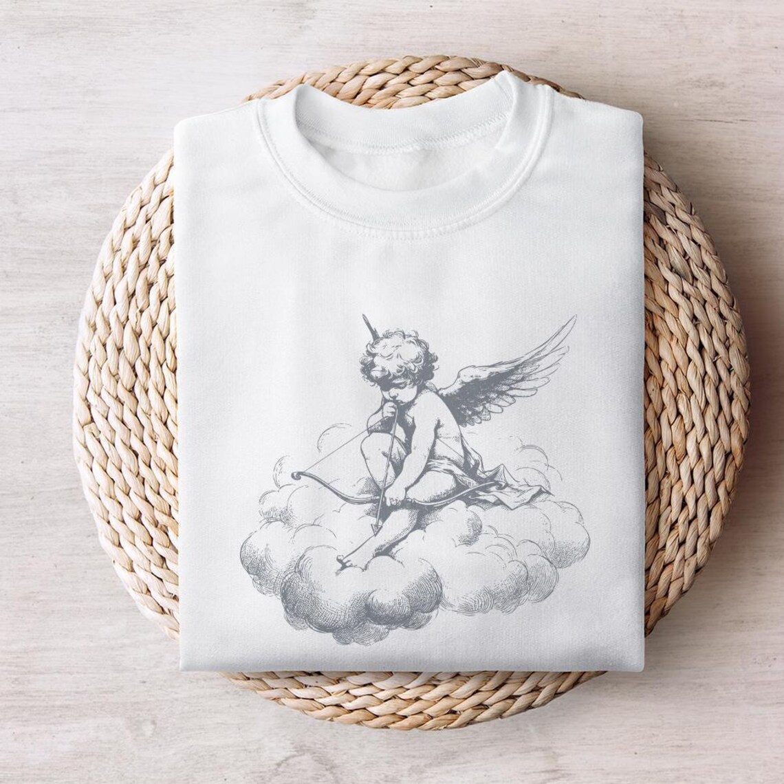 Classic Cupid on Cloud PNG, Vintage Angel Art, Cherubic Archer in the ...