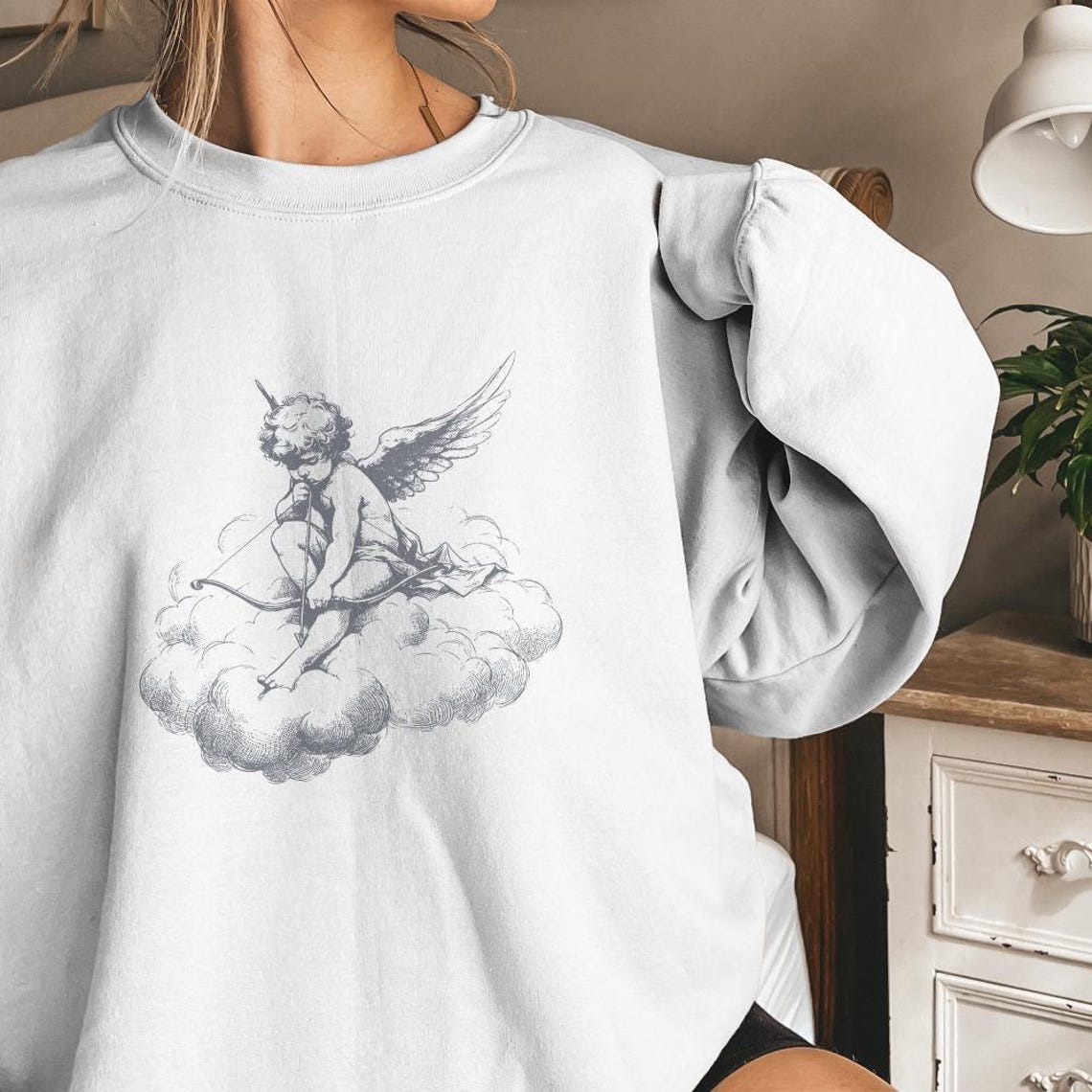 Classic Cupid on Cloud PNG, Vintage Angel Art, Cherubic Archer in the ...