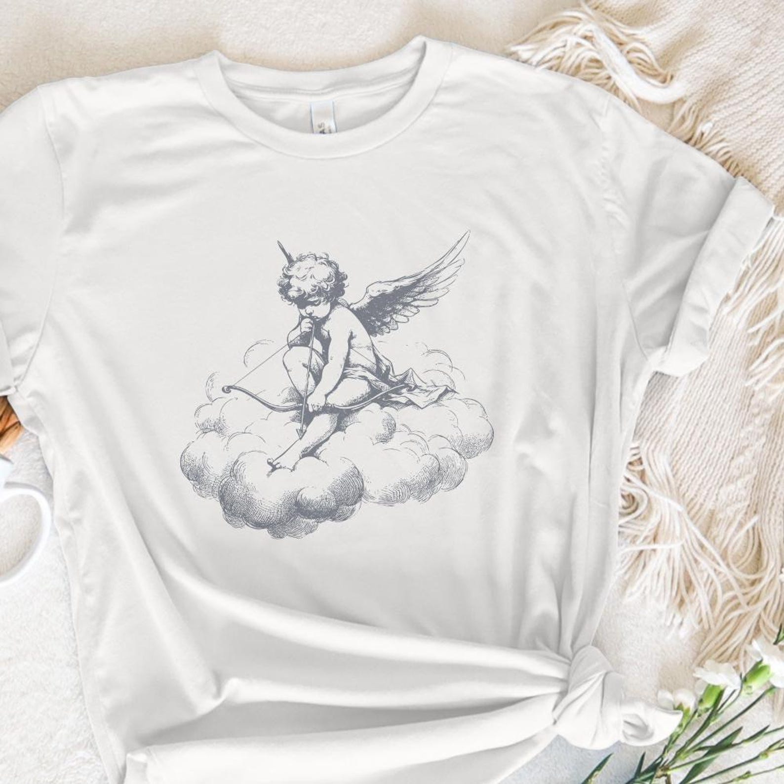 Classic Cupid on Cloud PNG, Vintage Angel Art, Cherubic Archer in the ...