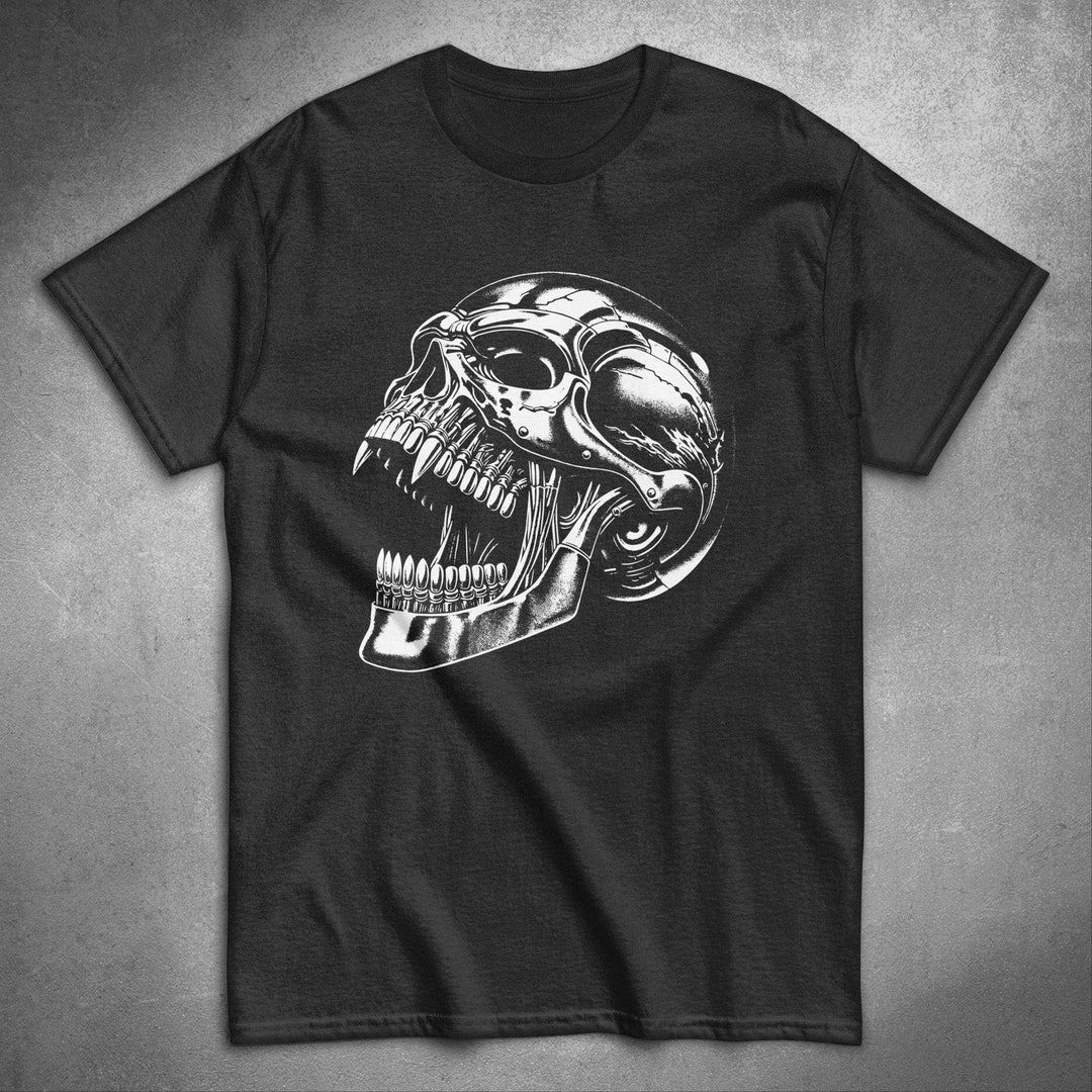 Vintage Vampire Metal Skull Y2K T-shirt, Distressed Dark Art Skeleton ...