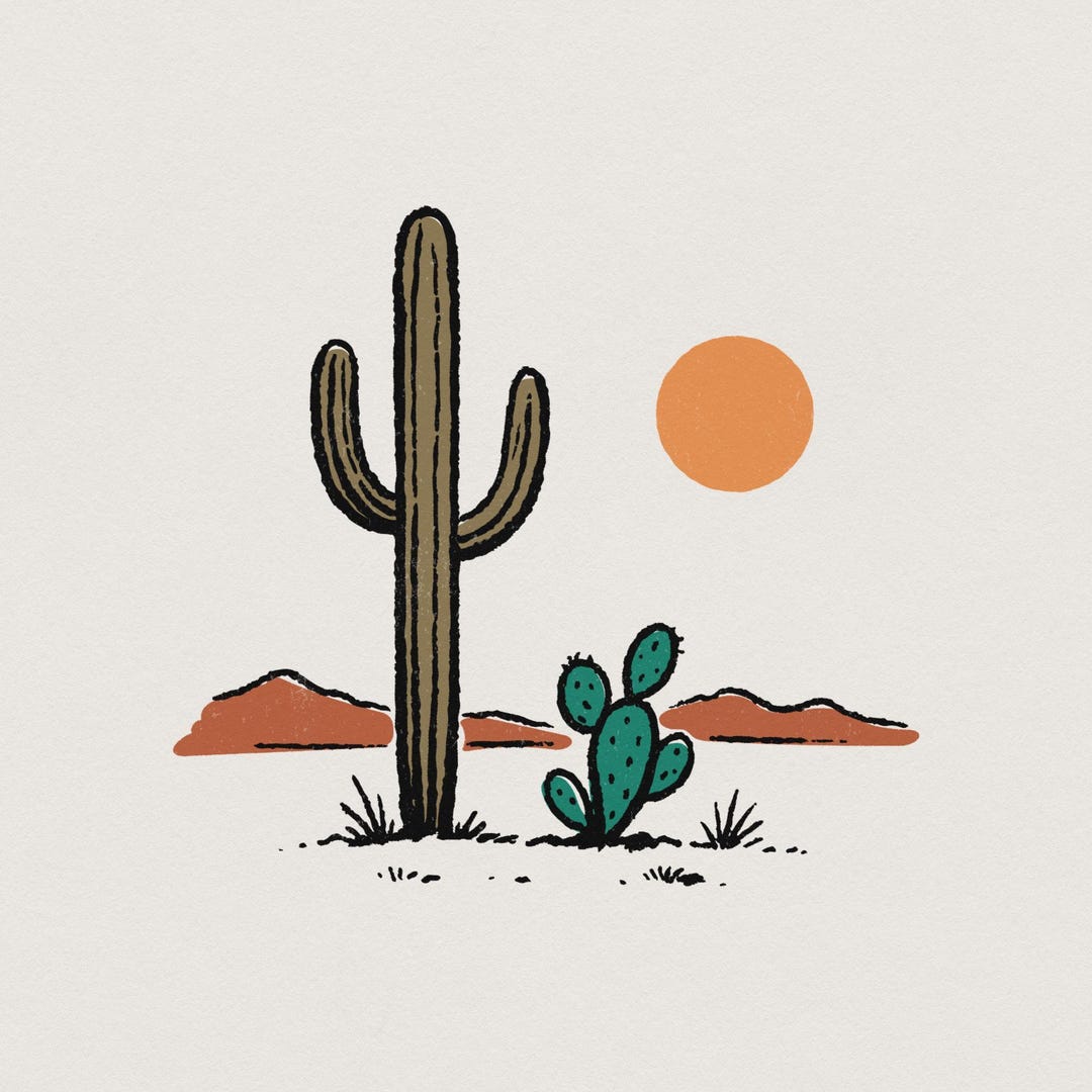 Cactus and Desert Sun PNG, Vintage Southwestern Saguaro Clipart, Nature ...