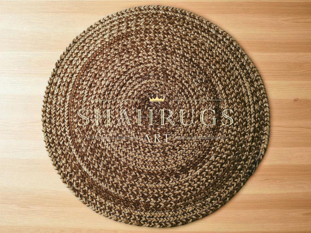 Handmade Round Wool Braided Rug - Concentric Earthy Brown & Beige ...