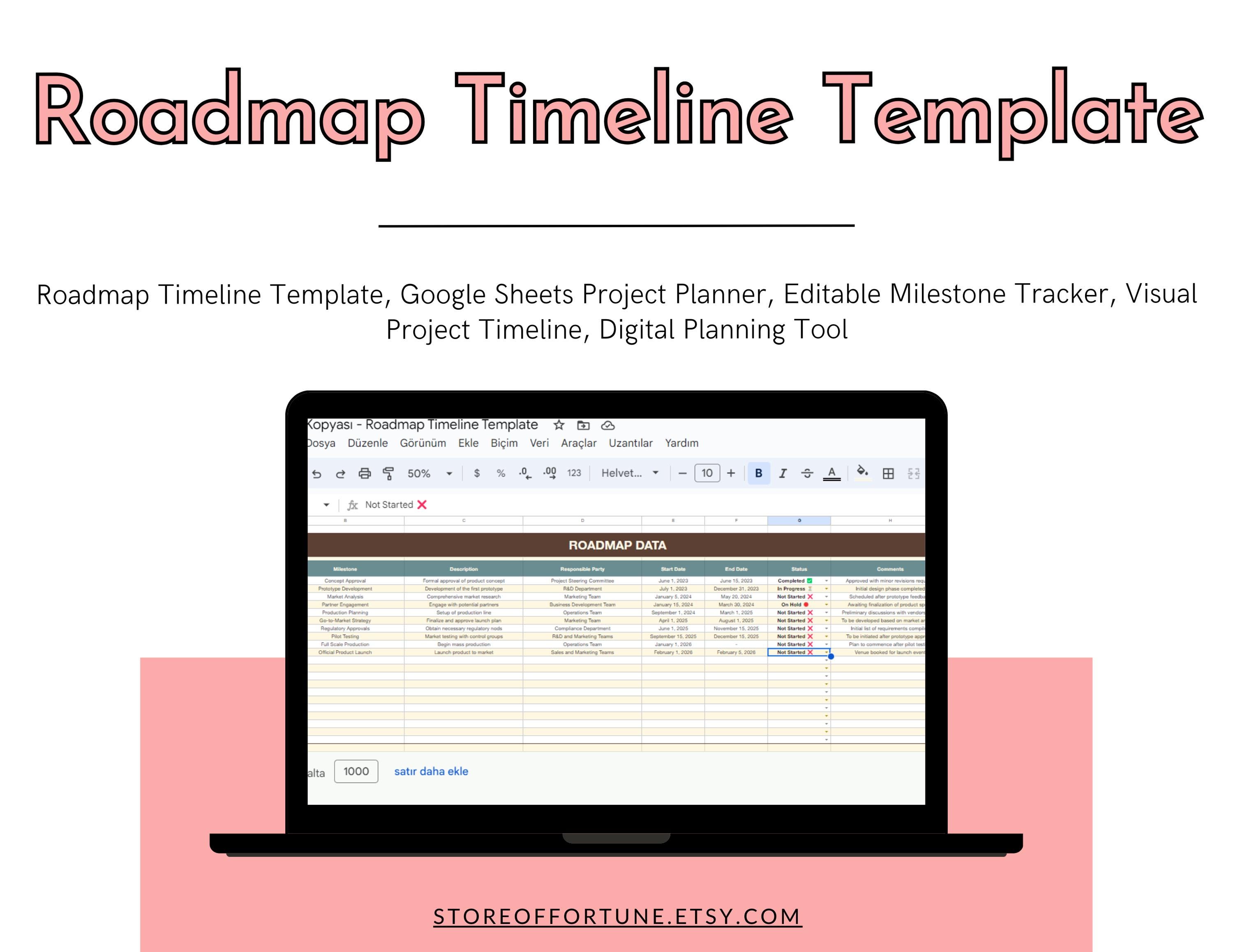 Roadmap Timeline Template, Google Sheets Project Planner, Editable ...