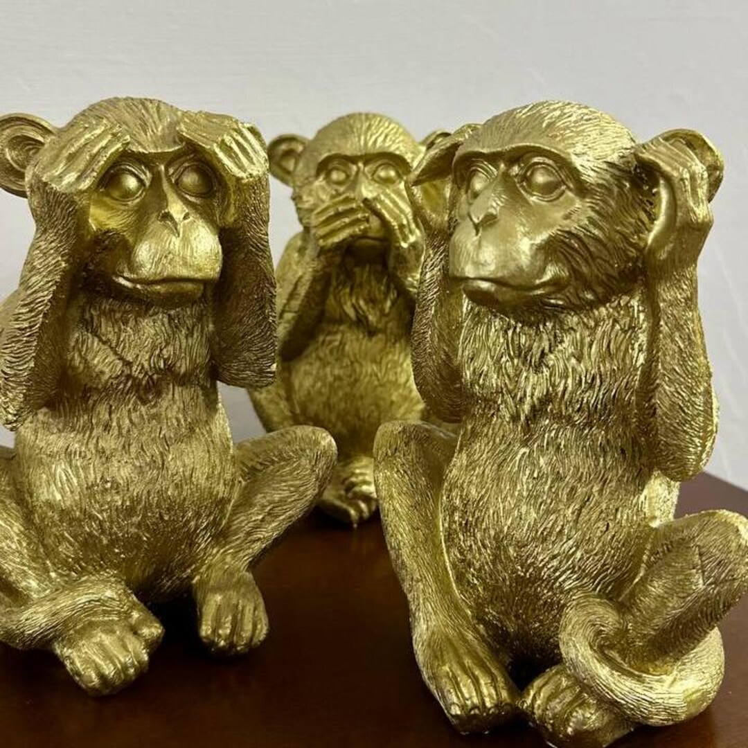 Vintage Three Wise Monkeys Metal Statues Figurine With Gold - Hand Made ...