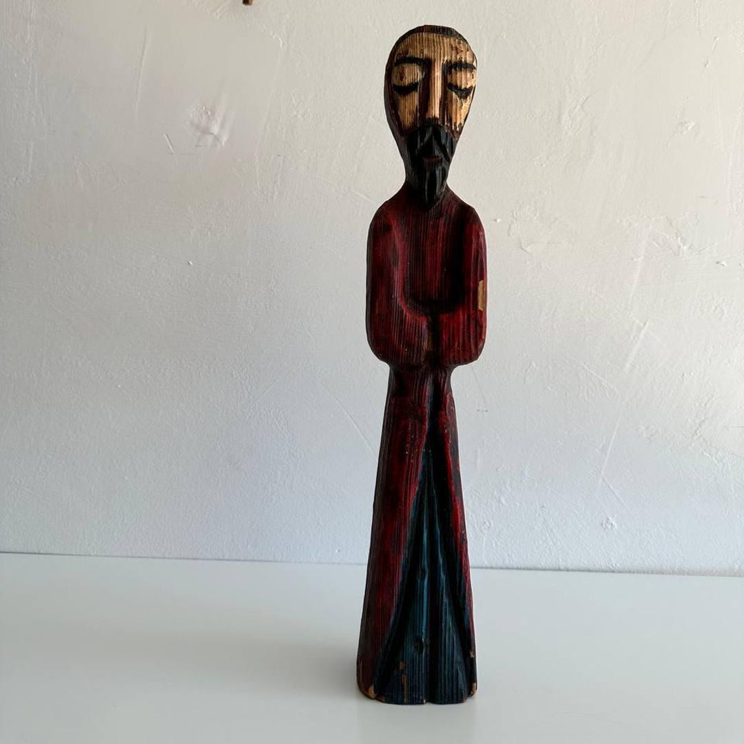 Vintage Antique Wooden Hand Carved Bearded Old Monk Art Sculpture ...