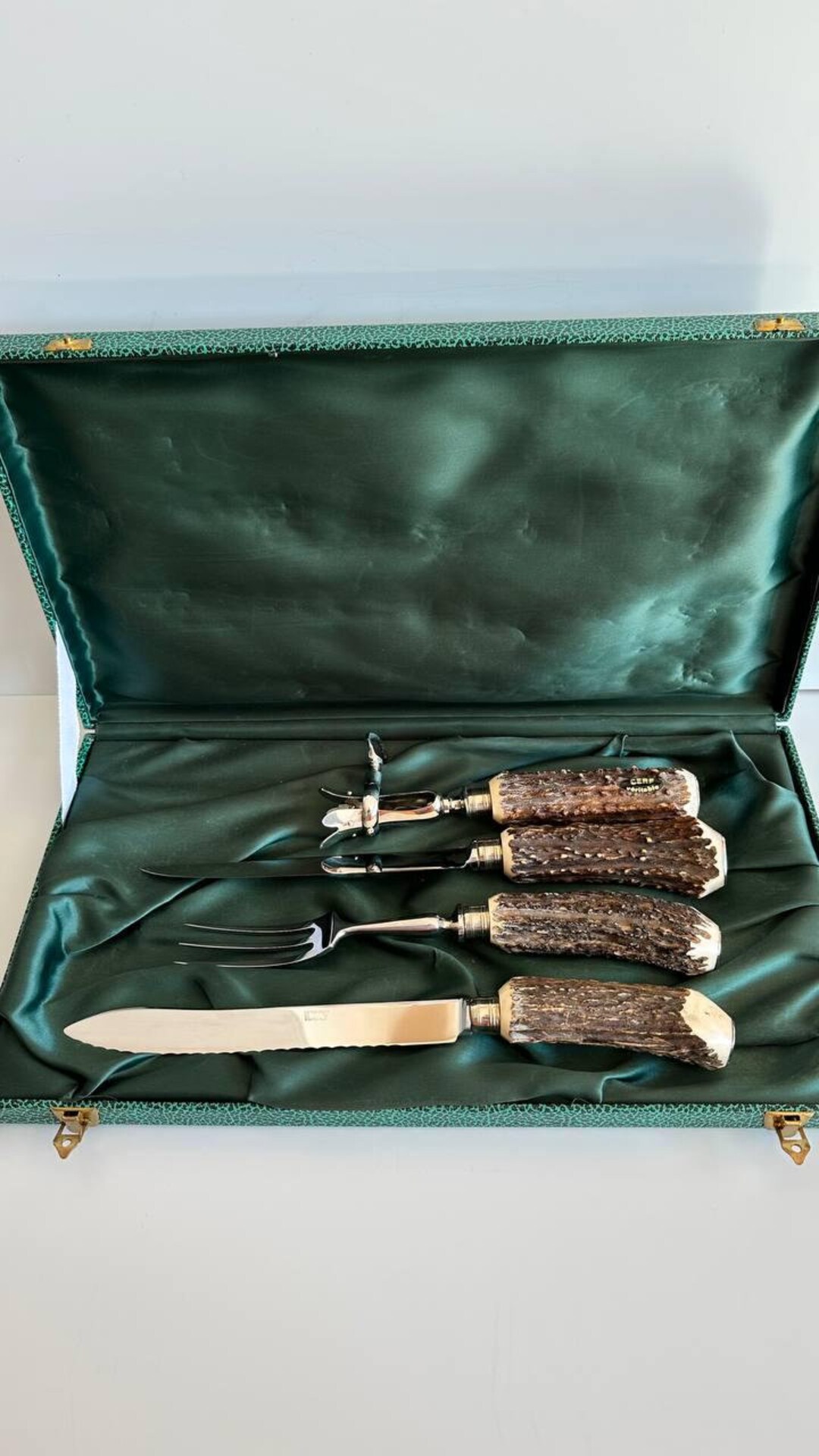 Vintage Carving Set of 2 Knives, Fork and Opener, Handles Antler ...